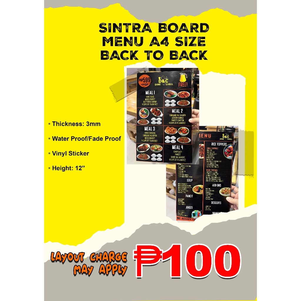 Sintra Board Menu - BACK-TO-BACK / A4 - A3 size | Shopee Philippines