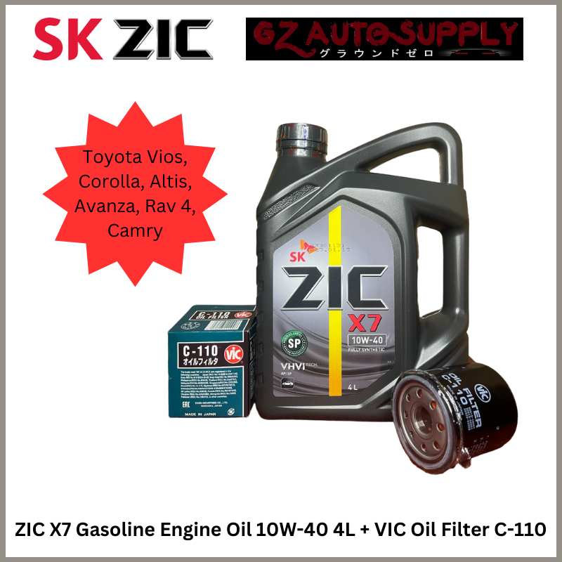 ZIC X7 Gasoline Engine Oil 10W-40 4L + VIC Oil Filter C-110 Toyota Vios ...