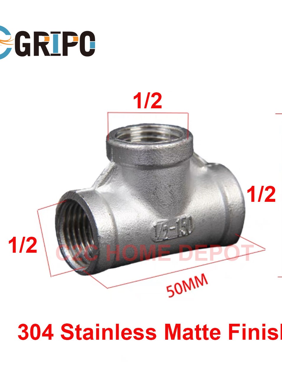GRIPO 304 Stainless Steel 1/2" Tee Female 3 Way T Shaped Pipe Fitting ...