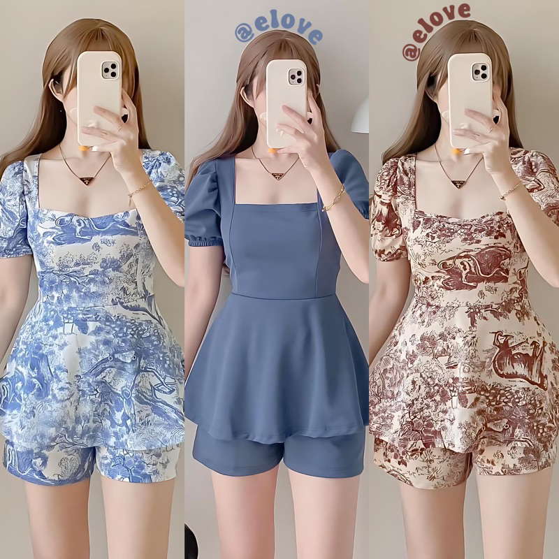 E♡ ATHENA TERNO PUFF SLEEVE HIGHWAIST SHORT COORDINATES SET COORDS FOR ...