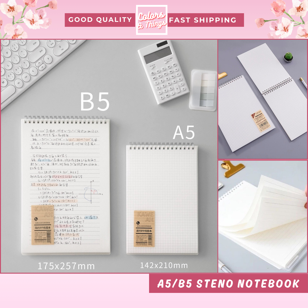 A5/B5 Steno Muji Styled Spiral Notebook Vertical Type Flip Up Notebook ...