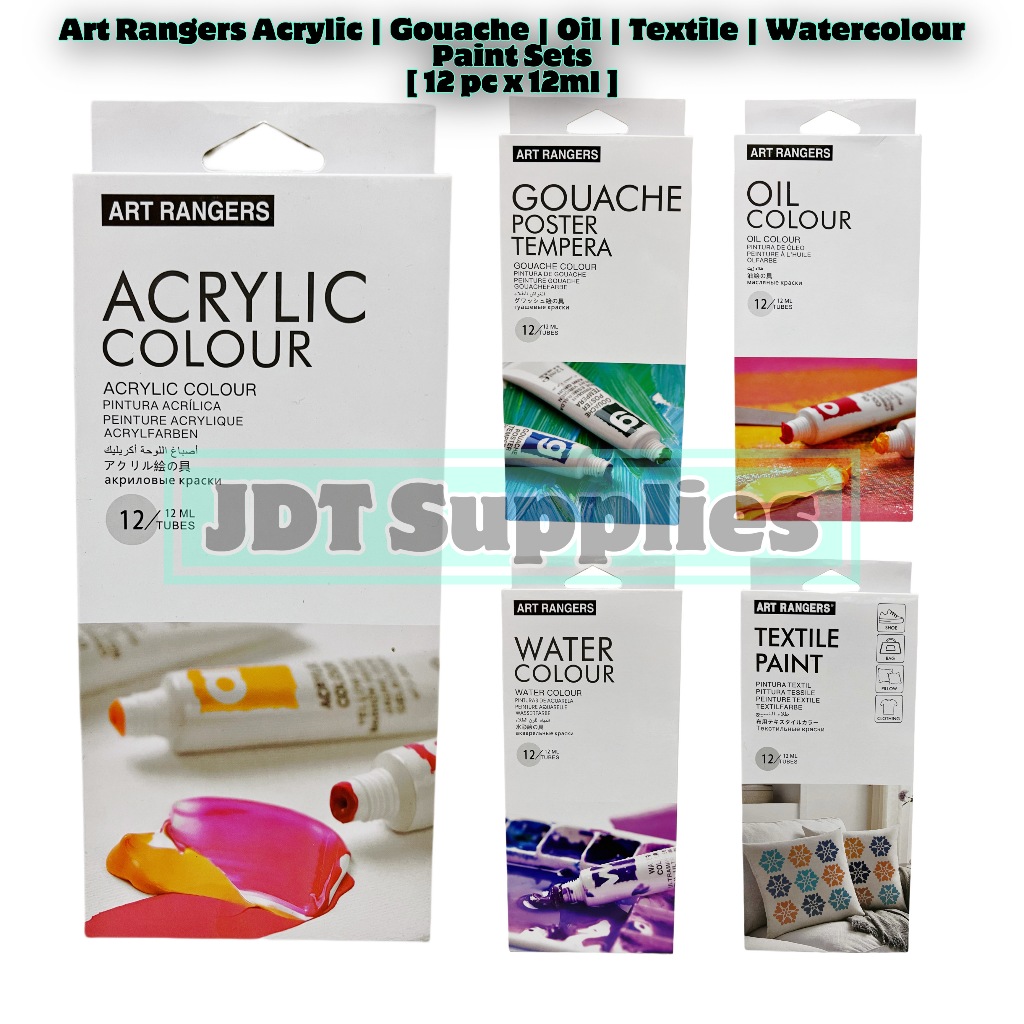 [12x12ml] Art Ranger Acrylic|Gouache|Oil|Textile|Watercolor Paint Set ...