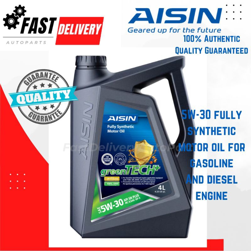 AUTHENTIC / ORIGINAL Aisin Engine Oil Fully Synthetic Gas / Diesel SN / CF 5W30 1 L / 4 Liters ...