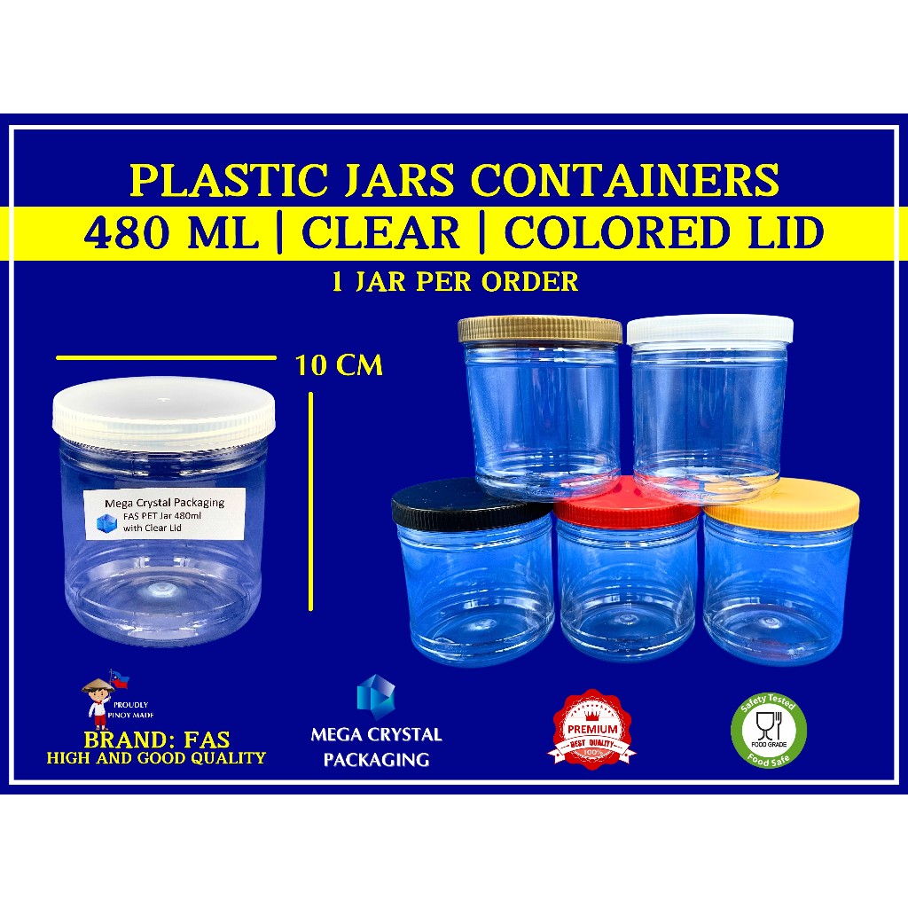 [1 Jar] FAS PET Jar Clear 480 ml with Lid Container High Quality Red ...