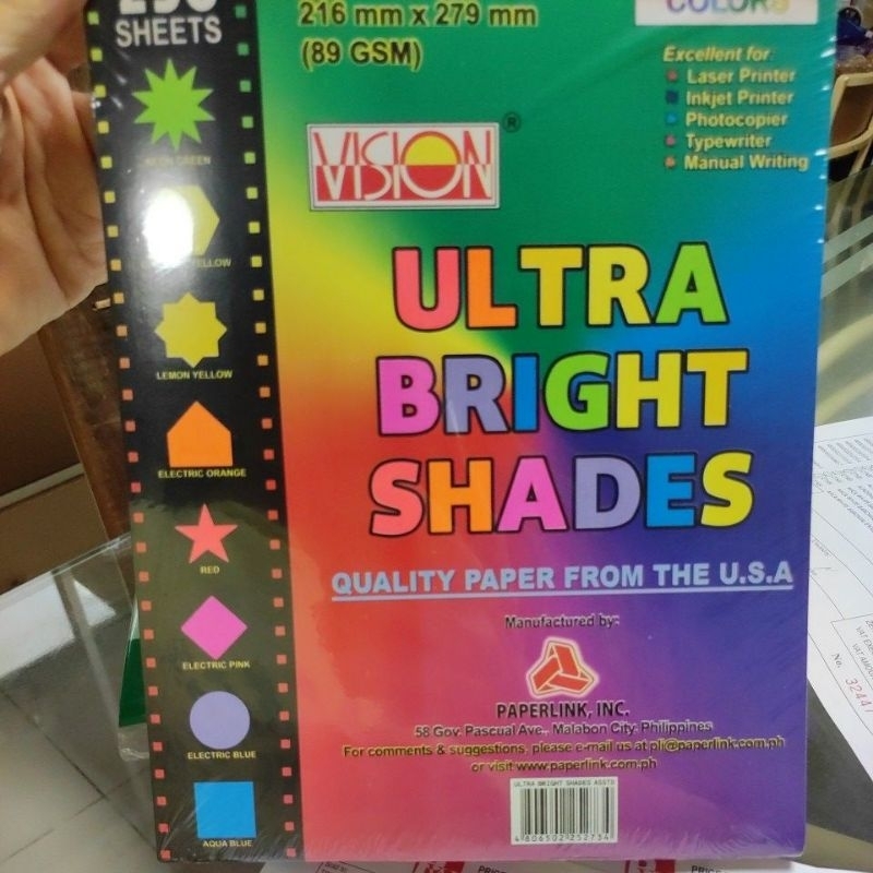 1 ream Vision Ultra Bright Shades Paper Neon Color 8-1/2x11 250's ...