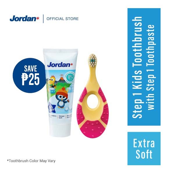 JORDAN Step 1 toothbrush (Assorted) with Step 1 toothpaste (Mild ...