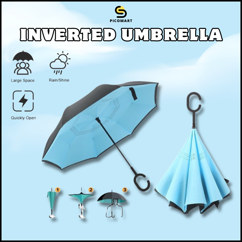 Double Layer Innovative Inverted Umbrella, Inverted C Handle Umbrella ...