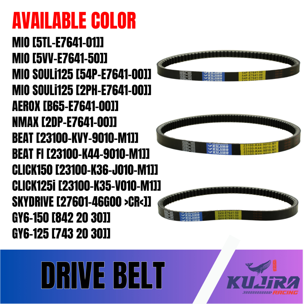 MOTORCYCLE KUJIRA DRIVE BELT / FAN BELT FOR MIO/MIO SOULi125/AEROX/NMAX ...
