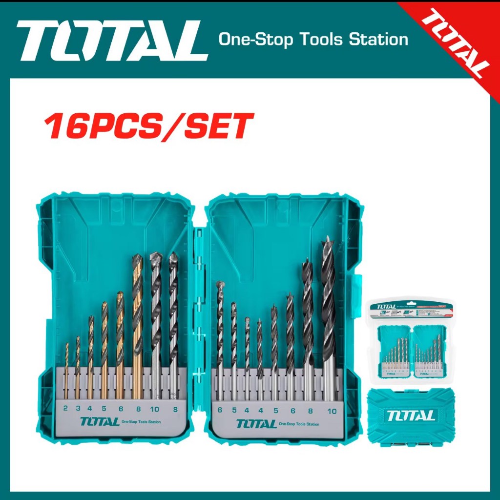 TOTAL 16Pcs Metal Concrete Wood Drill Tools Drill Bit Set TACSDL11601 ...