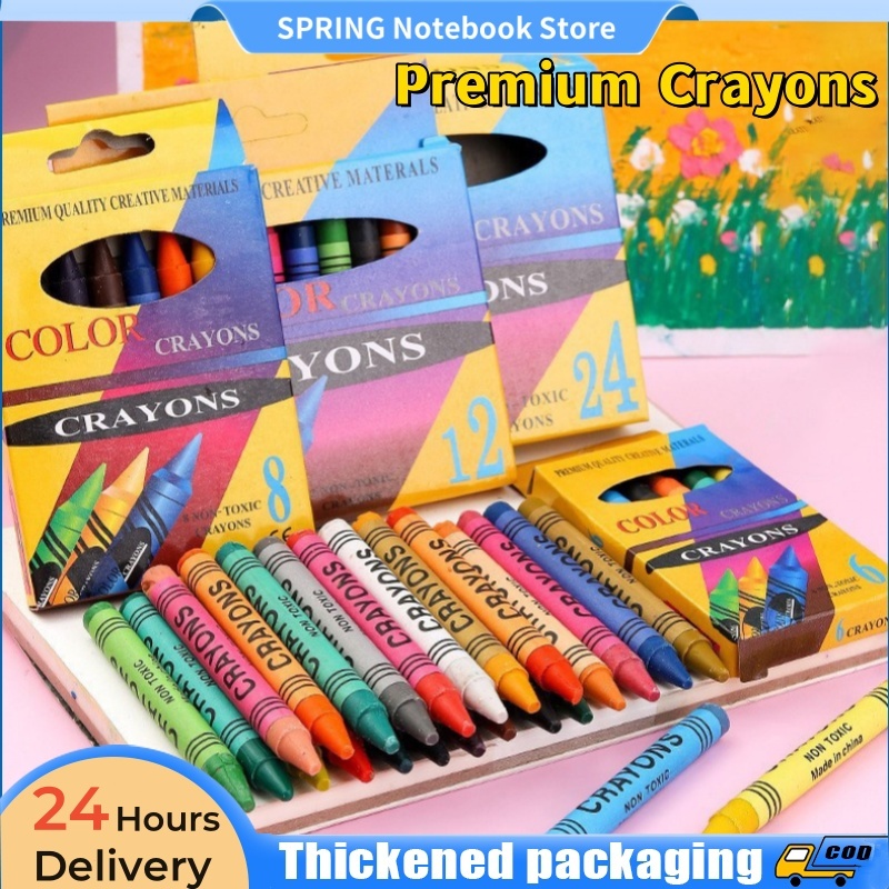 Crayons 6/8/12/24 Colors Kids Thin Stick Crayon Primary School Student ...