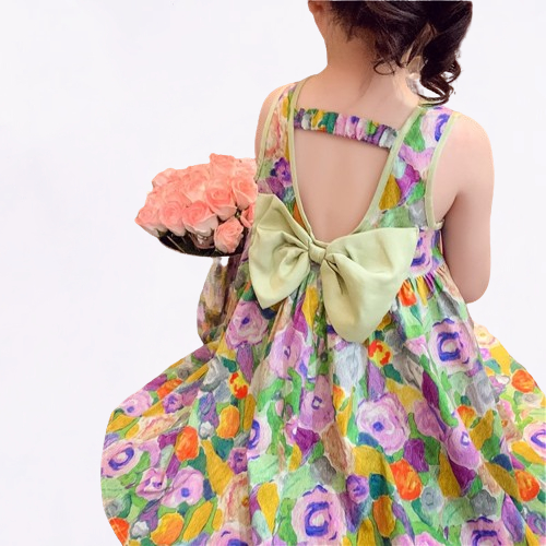 Girls Backless Dresses Summer Children Bowknot Floral dress Princess ...