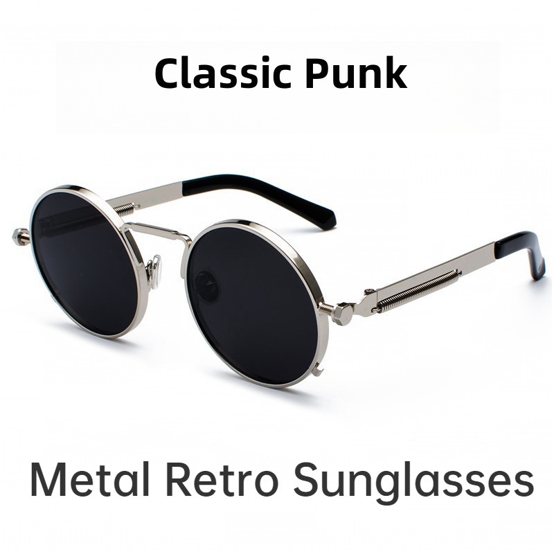 Classic Punk Sunglasses UV400 Retro Men's Women's Round Metal Steampunk ...