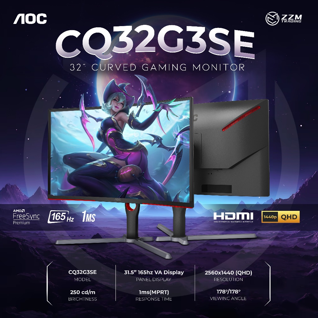 AOC Q32G3SE/CQ32G3SE 31.5" G Line 3rd Gen 165Hz 1ms HDR QHD ...