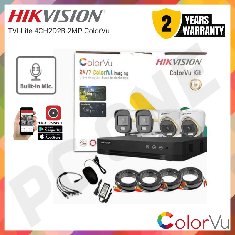 HIKVISION 2MP 4Channel Lite ColorVu Combo Kit 2 Bullet 2 Dome TVI-Lite-4CH2D2B-2MP-ColorVu ...