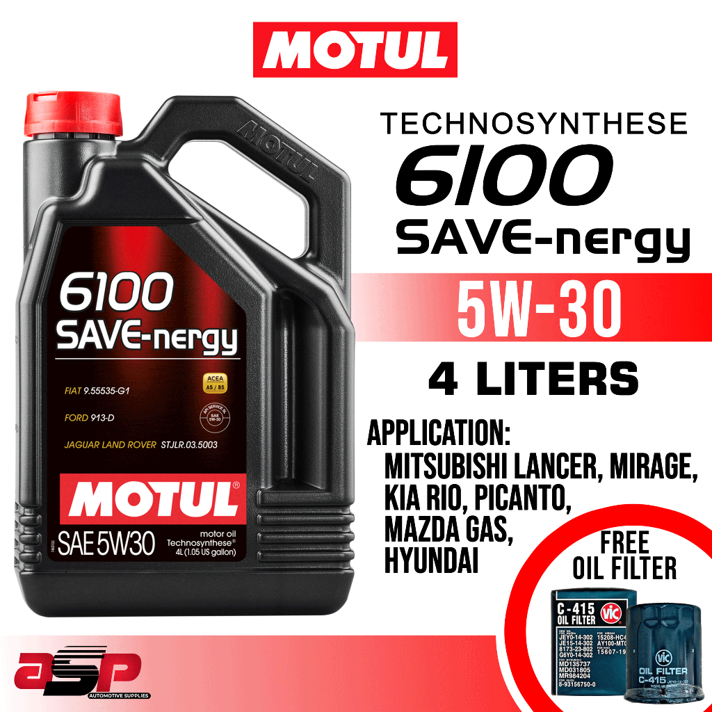 MOTUL 6100 SAVE-NERGY 5W-30 4 Liters Bundle for Mitsubishi Lancer ...