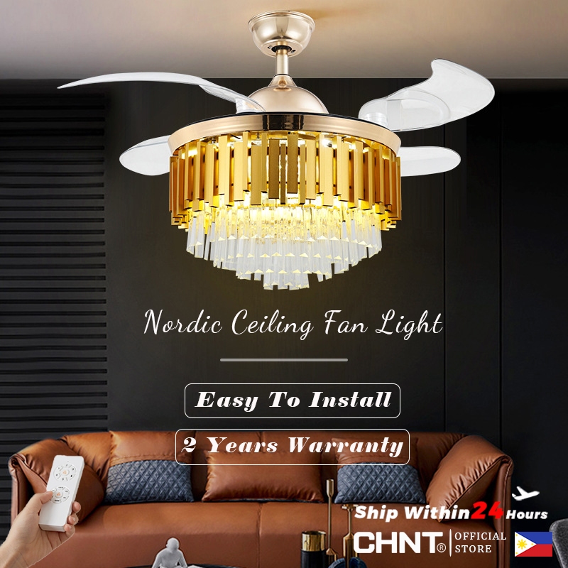 CHNT Ceiling Fan With Light Remote Luxury Crystal Chandelier For Living ...