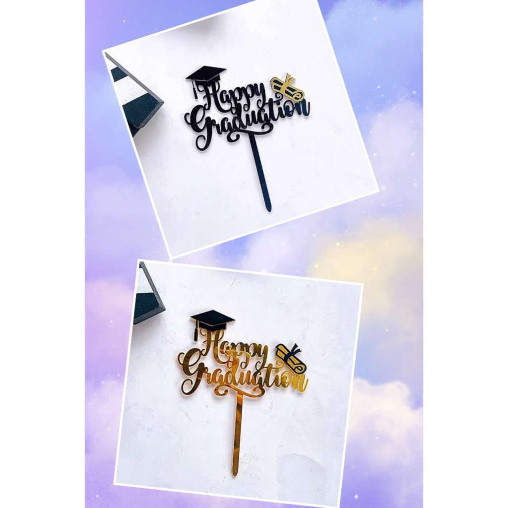 Hat Happy Graduation Congrats Grad acrylic cake topper baking props ...