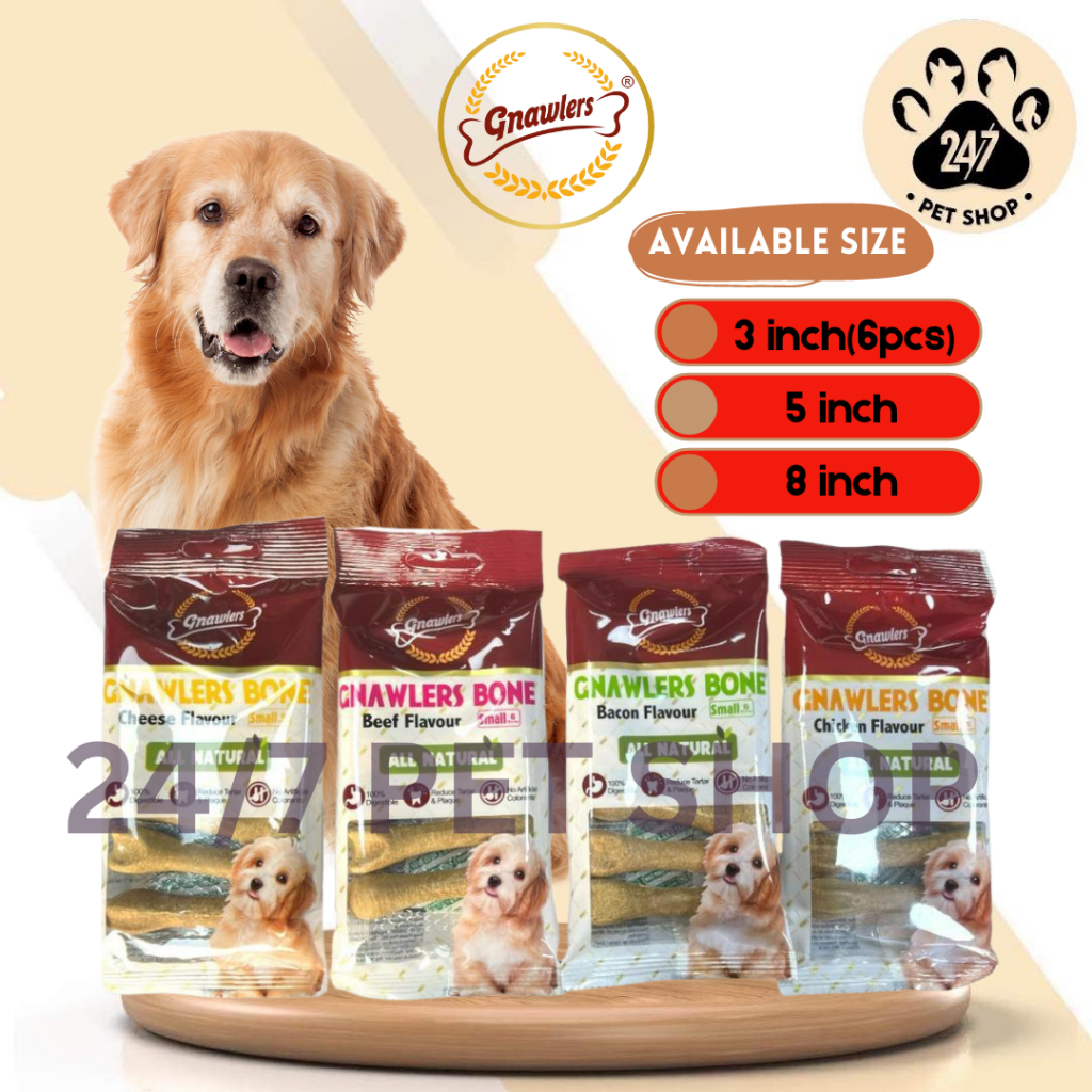 Gnawlers Bone All Natural Dog Treats Small Medium Large Bone All Stages Adult Puppy 24/7 Pet ...