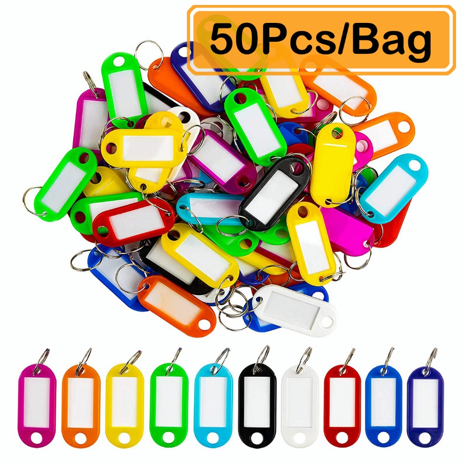 50 Pcs Portable Key ID Tag Tough Plastic Key Tags Random Color Plastic ...