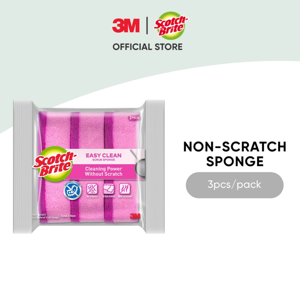 3M™ Scotch-Brite® Easy Clean Scrub Sponge - Pink 3 pcs/VP 115mm x 70mm ...