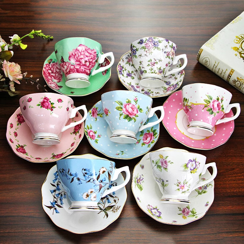 The Ci Bone China Pink Rose Cup Set Retro Coffee Cup and Saucer European Afternoon Tea Cup Set ...