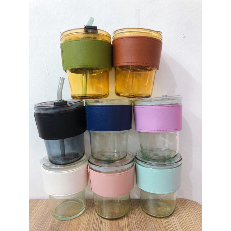 glass straw mug with SLEEVE PLAIN | Shopee Philippines