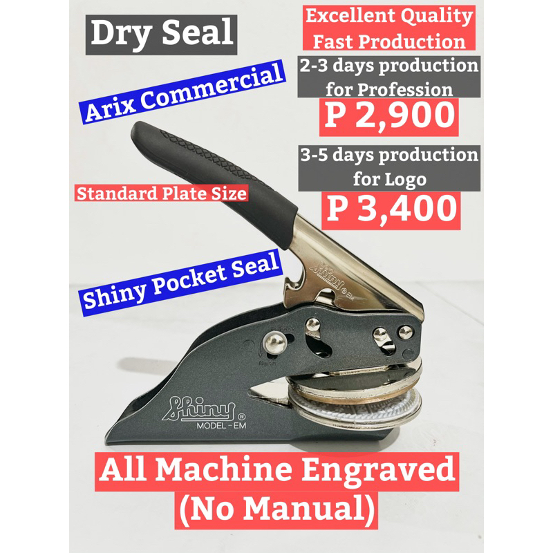 Pocket Dry Seal Machine Engraved Only 2-3 days prod. for Profession, 3-5 days for Logo ...