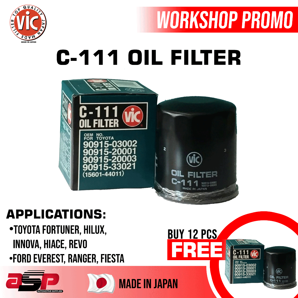 VIC C-111 Oil Filter for Toyota Diesel (Innova, Fortuner, Hi-ace D4D, and Revo Gas 2.0, Hilux ...