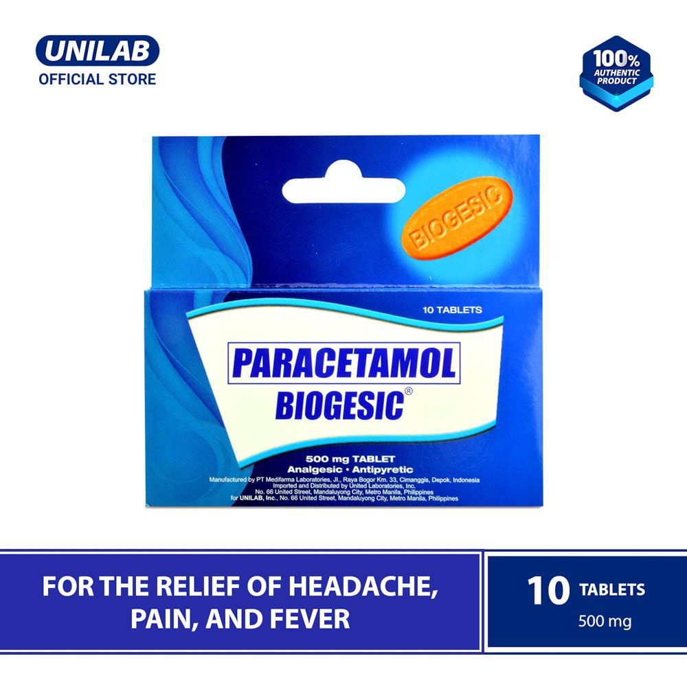 Unilab Biogesic 10 Tablets - 500mg Paracetamol for Quick Relief of ...