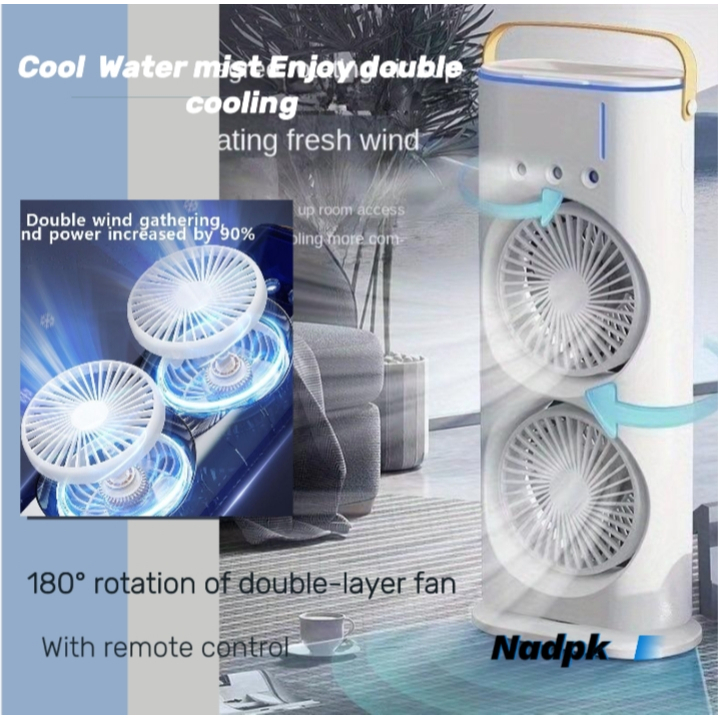 180° Rotating double Desktop Humidifier Cooler Spray Mist Fan with RGB ...