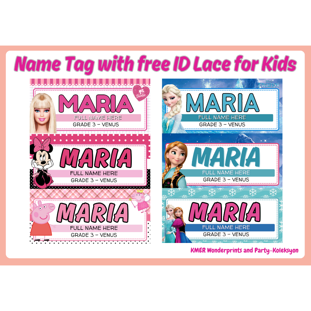 Customized Laminated Name Tag / Name Plate for Kids (BACK TO BACK PRINT ...