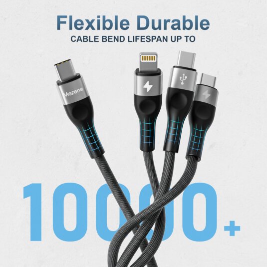 MEZONE 1.5M Braided 3-in-1 (Type-C to C+C+L) 2.4A Durable Fast Charge ...