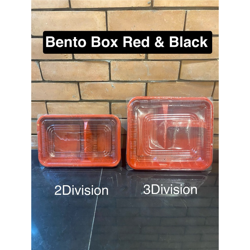25pcs red black bento box with lid (2 and 3 division) | Shopee Philippines