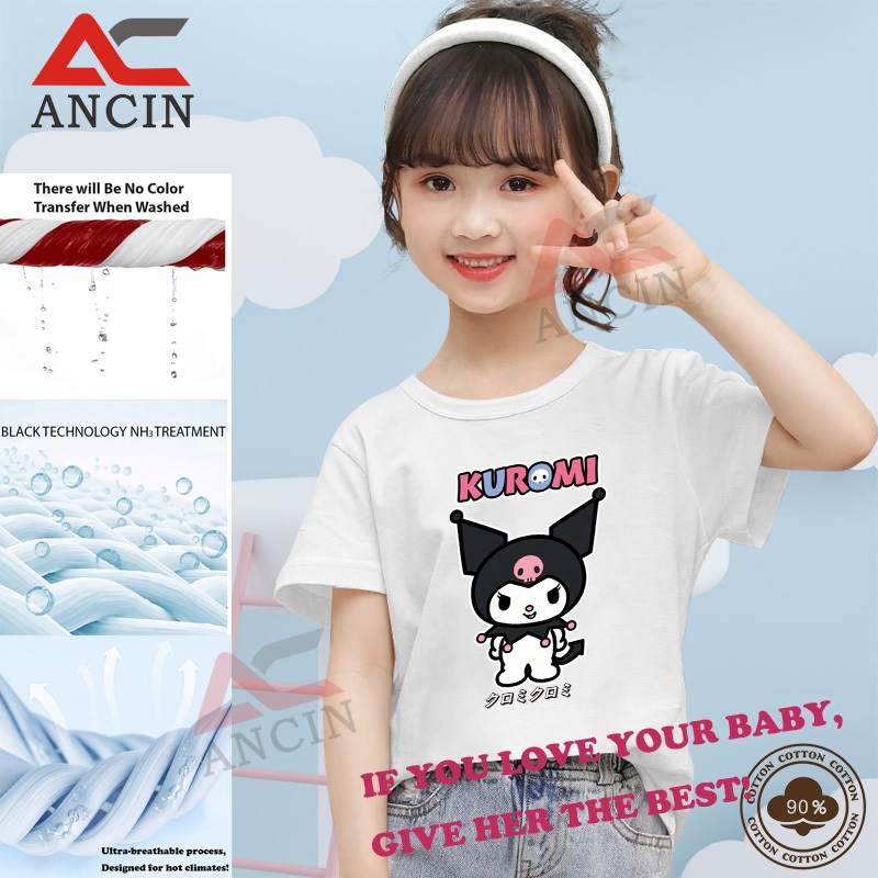 4 to 11 years old cotton Kuromi tshirt for kids girl tops white school ...