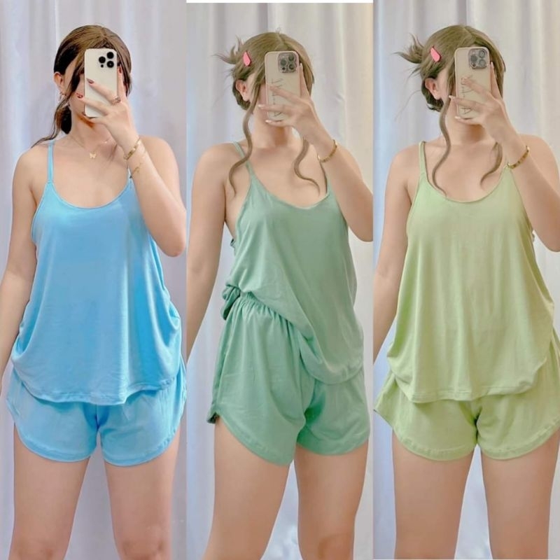 SMFH PLAIN PASTEL COLOR Drawstring Terno Sando and Short Trendy Terno ...