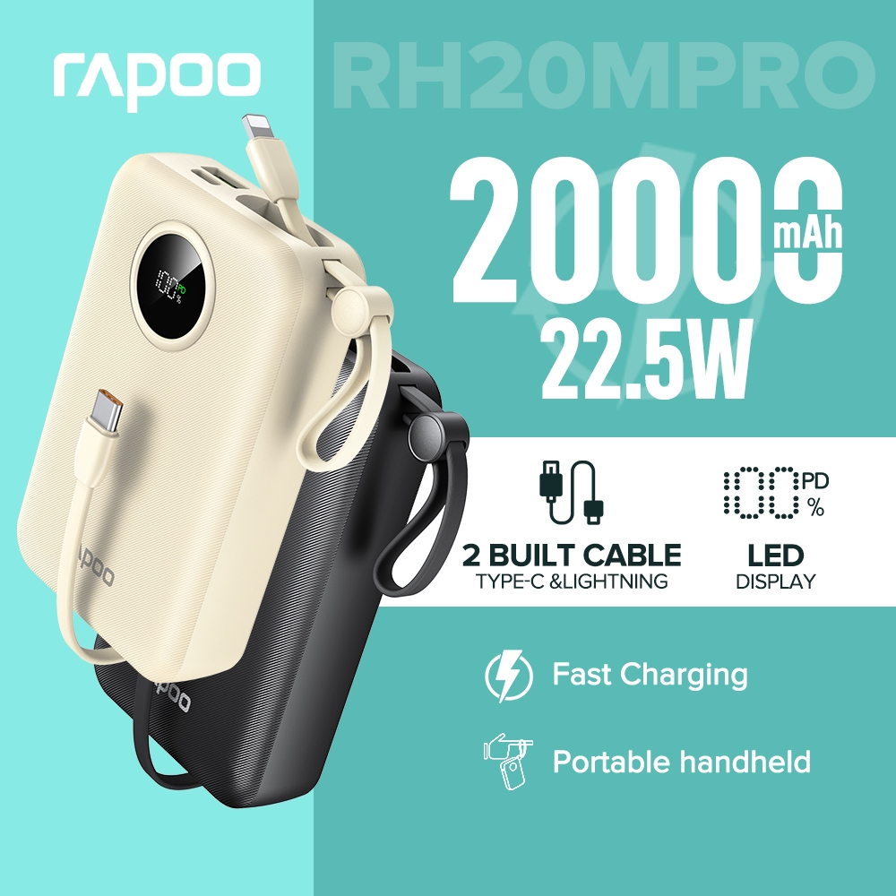 Rapoo RH20m Pro 20000mAh Powerbank Built In Cable 22.5W Super Fast ...