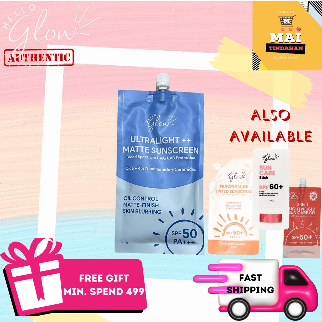 Hello Glow Ultralight ++ Matte Sunscreen SPF50 50g | Shopee Philippines