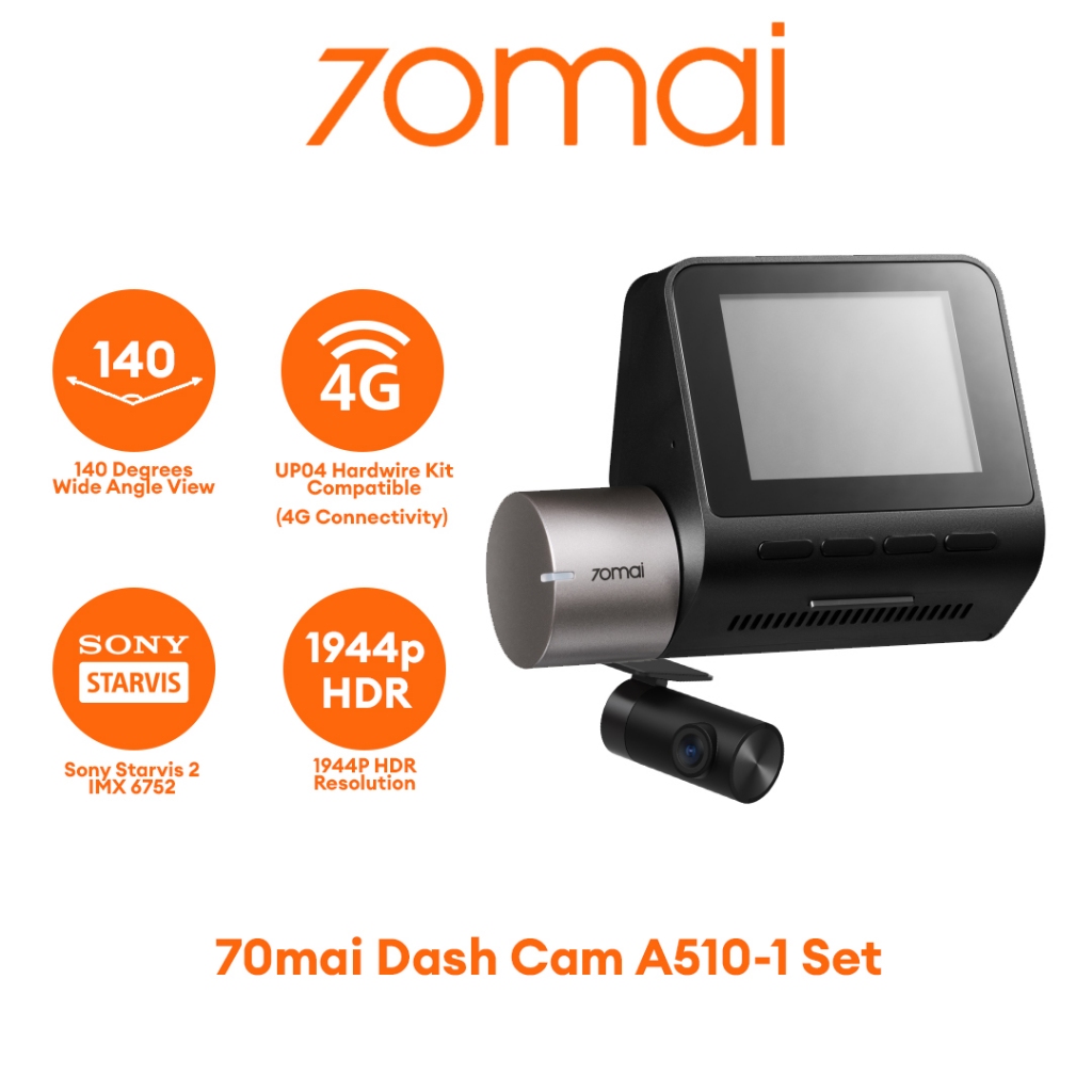 70mai A510-1 Dashcam Set | 140 Wide Angle FOV | Starvis 2 | 4G Connectivity | 1944P HDR | ADAS ...