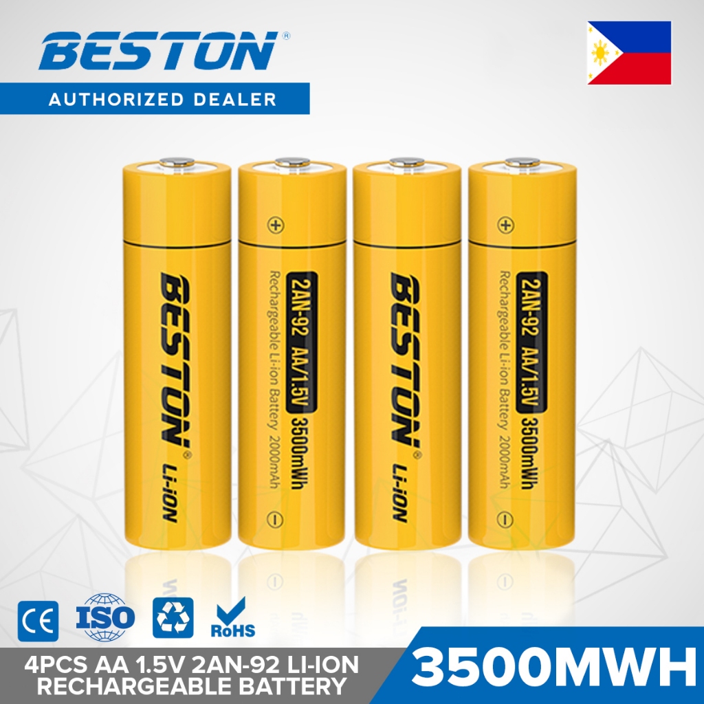Beston Original Rechargeable Battery AA 1.5V Li-ion 3500mWh 4pcs Cells ...