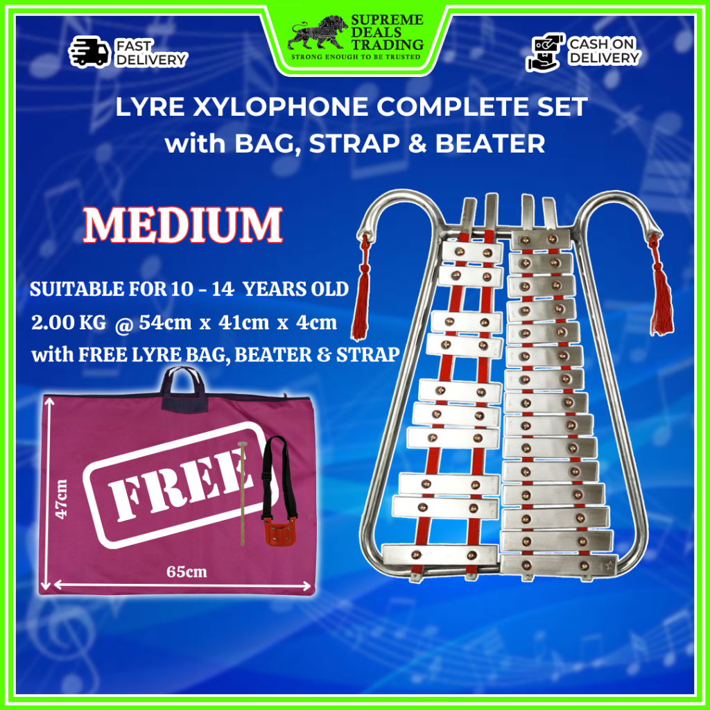 HIGH QUALITY LYRE XYLOPHONE COMPLETE SET WITH BAG, STRAP AND BEATER ...