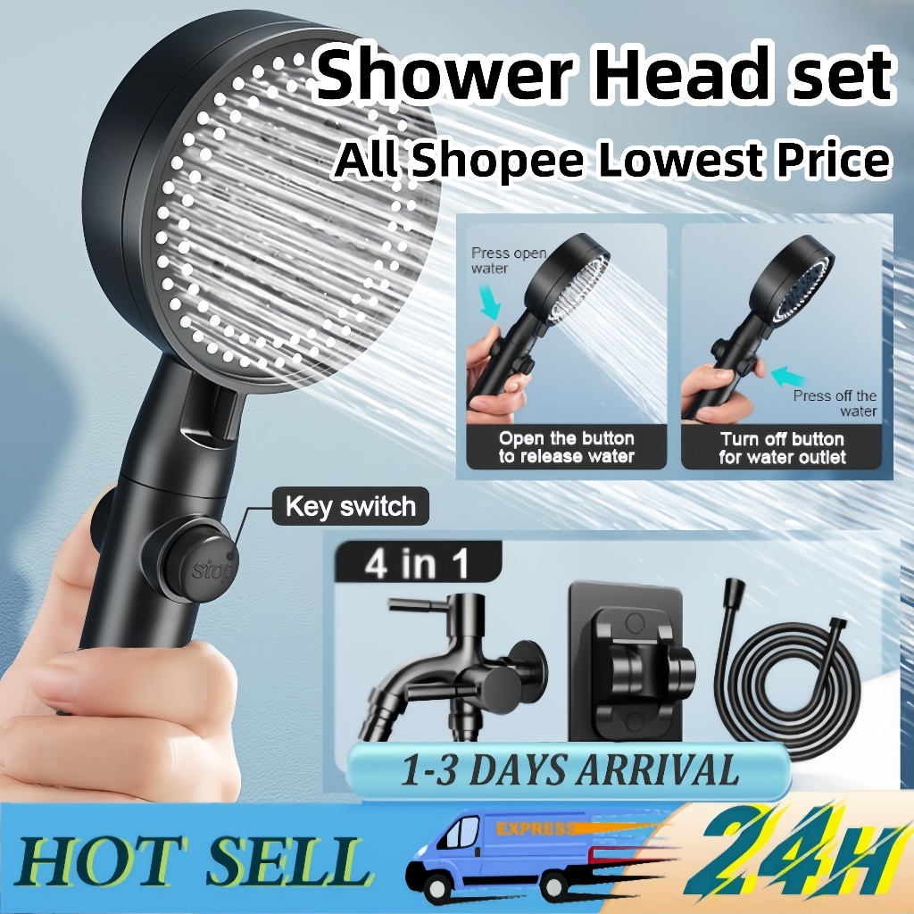 Shower Head Set 5-speed Faucet Pressurized With Hose Portable Bathroom ...