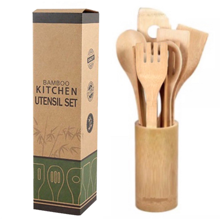 8 in 1 Eco Friendly-Bamboo Kitchen Utensil Set Tool Kitchenware (Bamboo ...
