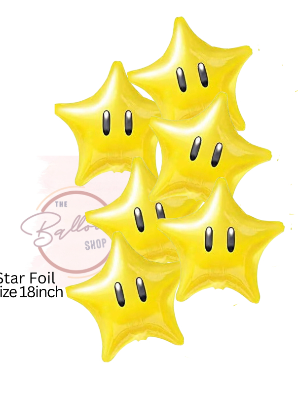 3 *three Pcs Super Mario kart Star inspired foil balloon yellow Games ...