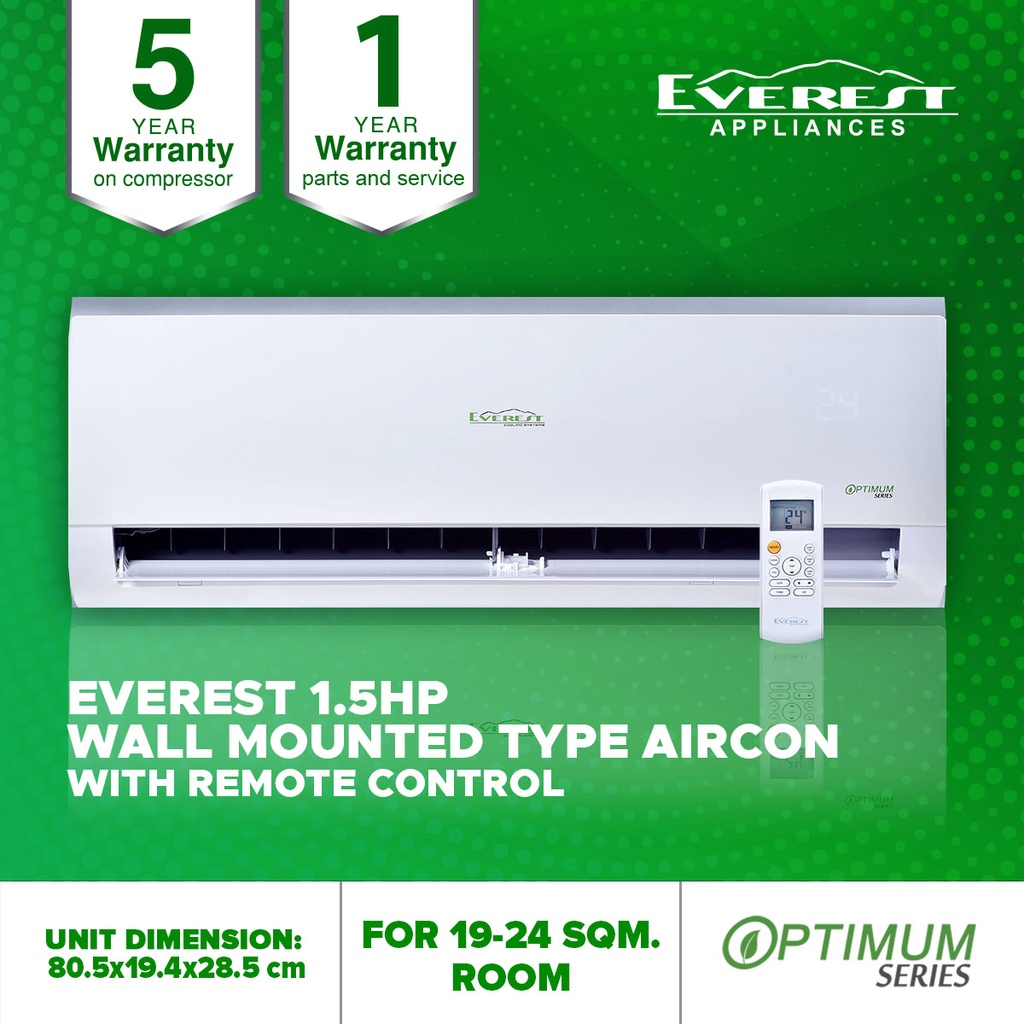 EVEREST 1.5HP Split Type Wall Mounted Aircon/ Fast Cooling/ Healthy Air ...