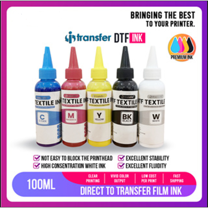 iTransfer DTF Ink Premium Ink 100ml DTF Printing Direct to Film Textile Pigment Ink (CMYKW ...