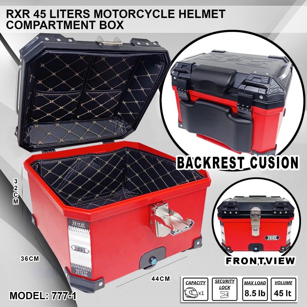 RXR HARD PLASTIK TOP BOX 45L Motorcycle Compartment Box Helmet Box ...
