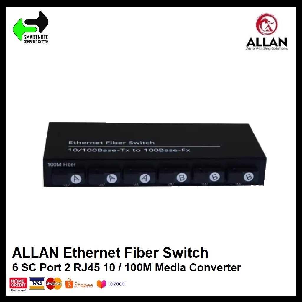 ALLAN Ethernet Fiber Switch 6 SC Port 2 RJ45 10 / 100M Media Converter ...