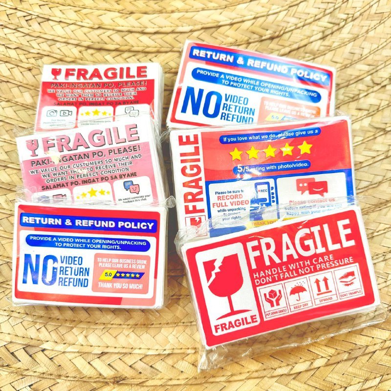 FRAGILE / NO VIDEO NO RETURN / 5 STAR STICKER | Shopee Philippines
