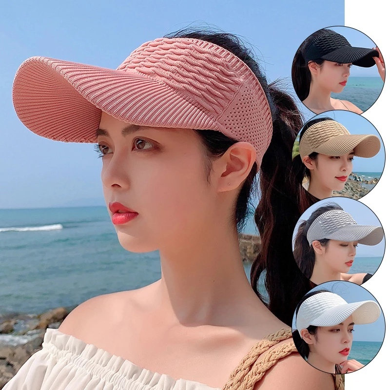 Long Brim Breathable Tennis Caps / Solid Color Sun Visor Hat / Women ...