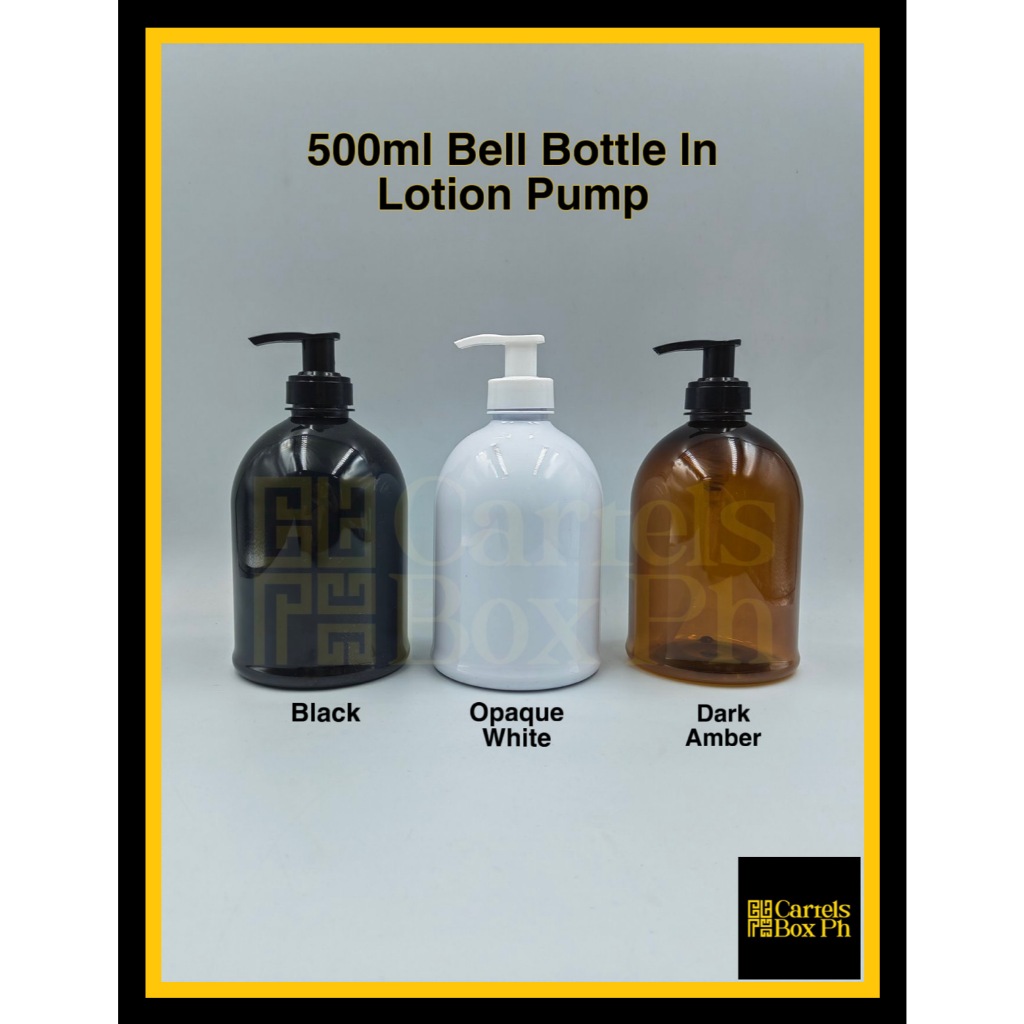 500ml Bell Bottle in Dark Amber/Opaque White/Black With Lotion Pump ...